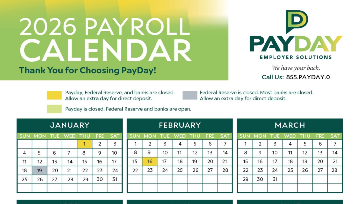 PayDay ES Payroll Calendar for 2025- PayDay Employer Solutions